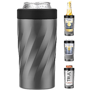 4 in 1 Slim beer can cooler for all 12 OZ Cans- Double Walled Stainless Steel Can Insulator Keep 8 Hours Cold- Thread Design Easy to Hold-Upgrade Insulated Can Cooler Fits Most Car Cup Holders