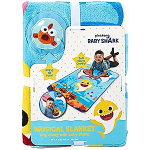 Baby Shark Musical Warm, Plush, Throw Blanket That Plays The Theme Song - Extra Cozy and Comfy for Your Toddler, Blue