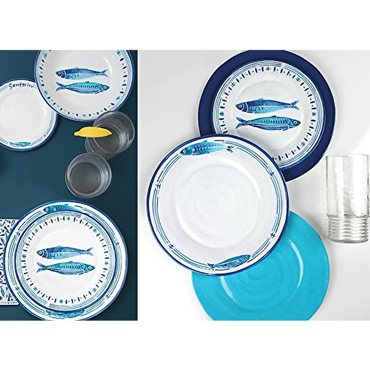 Le Cadeaux Santorini Melamine Oval Platter, 16 Inch, White and Blue