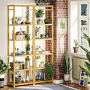 VIAGDO Bamboo Bathroom Shelf 6-Tier, 64.2" Height Narrow Shelving Unit, Multifunctional Storage Rack, Plant Stand Wood Corner Shelf for Kitchen, Livingroom, Hallway, Bathroom Storage Organizer Shelf