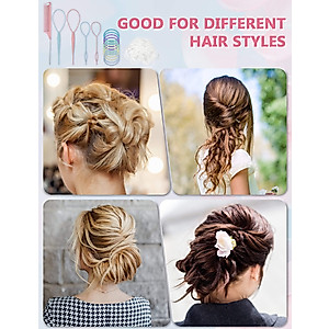 FILOVEMODA Hair Styling Kit: Tail Braiding Tool, 4 French Braid Loops, 100 Clear Mini Elastics, 10 Elastic Hair Ties