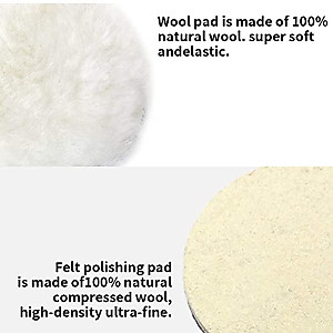 SI FANG 8Pcs 4 Inch Wool Polishing-Buffing Pads Kit with Hook & Loop Backer Plate M10 Thread Drill Adapter, Wool Waxing Polishing Pad and Felt Buffing Wheel Car Buffer Drill Attachment