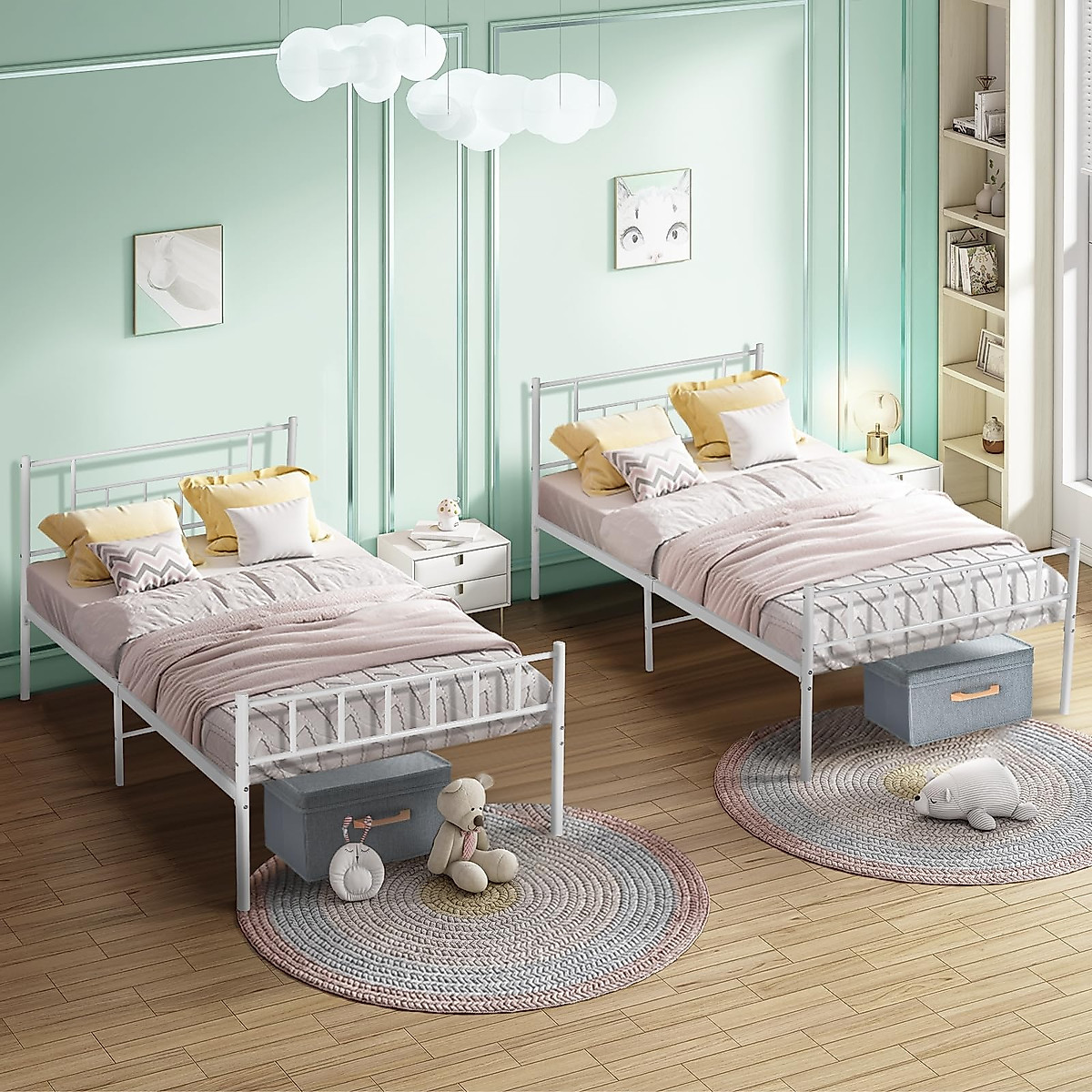 HOMBCK Twin Bed Frame with Headboard & Footboard, Twin Platform Bed Frame with 14 Inch Under-Bed Storage, Heavy Duty Slat Support, No Box Spring Needed, Easy Assembly/White