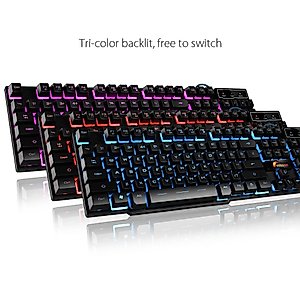 Moobom DB-A8 Mechanical Feel Gaming Keyboard, LED Three Color Backlit USB Wired Game Keyboard