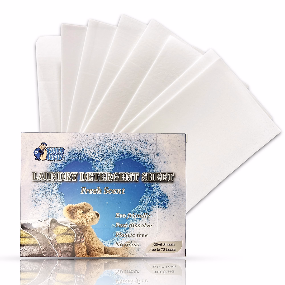 Super Wow Laundry Detergent Sheet - Fresh Scent - No Plastic Jug up to 72 Loads, Liquidless