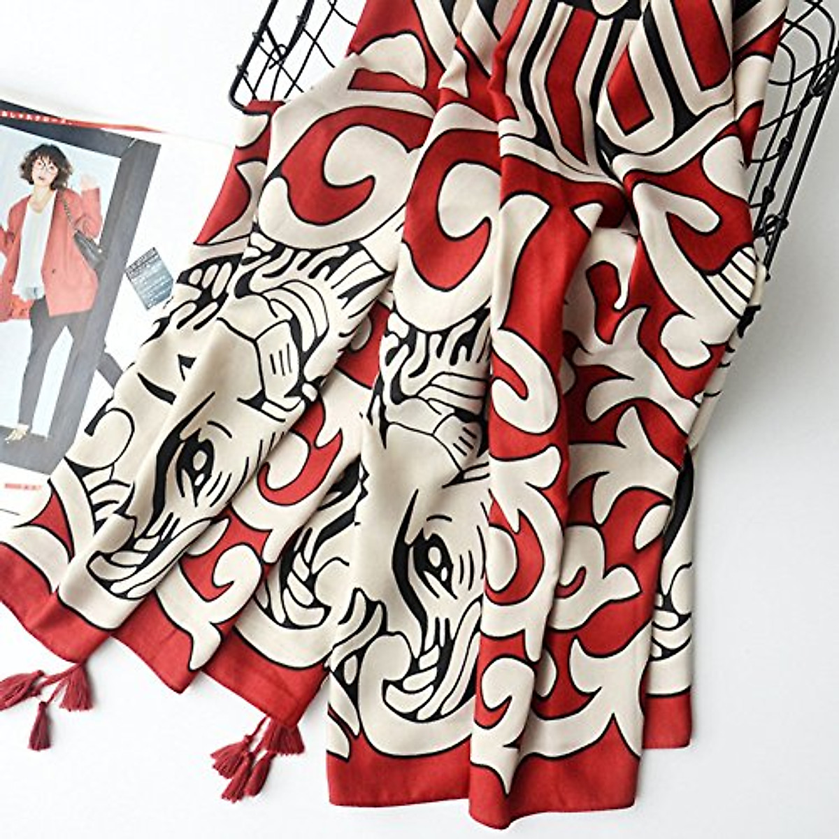 SUNBABY Women Boho Shawl Beach Towels Rectangle Polyester Scarf Travel Sarong Wrap Swimwear Cover Up Beach Mats (Red Lion)