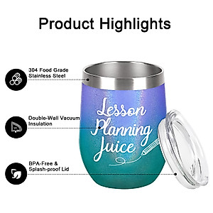 Cpskup Teacher Appreciation Gifts for Women, Lesson Planning Juice Stainless Steel Wine Tumbler, Teacher Gifts Teacher Christmas Gifts for Women, Retirement Birthday Gifts for Teacher 12oz Gradient