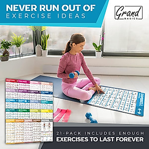 [21-PACK] Laminated Large Workout Poster Set - Perfect Workout Posters for Home Gym - Exercise Charts Incl. Dumbbell, Yoga Poses, Resistance Band, Kettlebell, Stretching & More Fitness Gym Posters