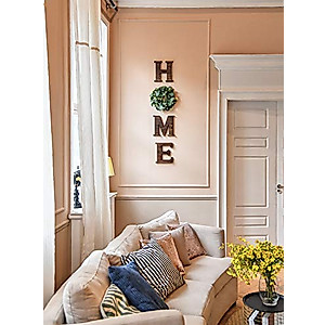 Mkono Farmhouse Wall Home Sign with Artificial Eucalyptus for O Rustic Wooden Home Hanging Letters Decorative Wall Art Wood Signs Decor for Living Room Kitchen Entryway Housewarming Gift, Brown