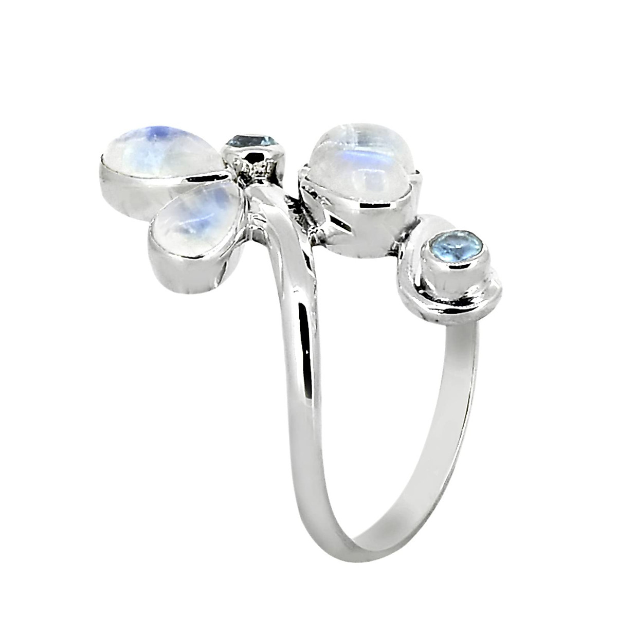 YoTreasure Moonstone & Blue Topaz Chunky Ring in .925 Sterling Silver