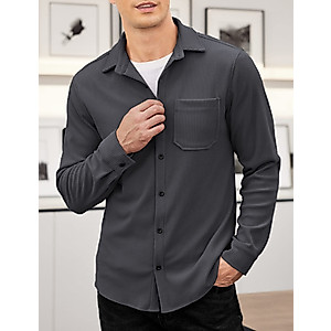 COOFANDY Men's Corduroy Shacket Casual Button Up Work Jackets Lightweight Shirt Jacket Dark Grey
