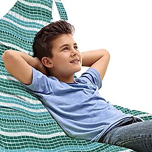 Ambesonne Mosaic Lounger Chair Bag, Traditional Wavy Mosaic Tiles Pattern in Aquatic Green Tones Pattern, High Capacity Storage with Handle Container, Lounger Size, Cadet Blue and Jade Green
