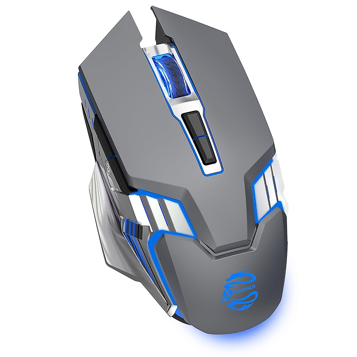 SHUNJINRUN Bluetooth Mouse, Rechargeable Wireless Mouse with 7 Buttons, RGB, 3 Modes, Ergonomic Computer Mouse for Laptop, Mac, PC, Chromebook, iPad, Tablet etc. - Gray