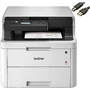 Brother HL-L3290CDW Wireless Compact Digital Color Laser All-in-One Printer, Duplex Printing, Print Scan Copy - 600 x 2400 dpi, 25ppm, 250-sheet, Works with Alexa - Bundle with JAWFOAL Printer Cable.