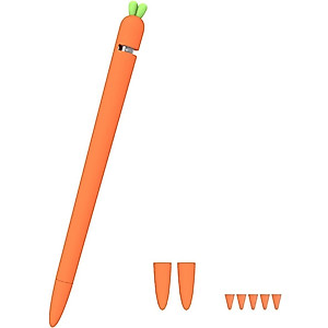Love Mei Silicone Case for Apple Pencil Silicone Sleeve for 1st Generation Holder Protective Skin Cover case for iPad, Cute Carrot Accessories Soft Grip Pouch with Pencil Tip Cover /1st Orange