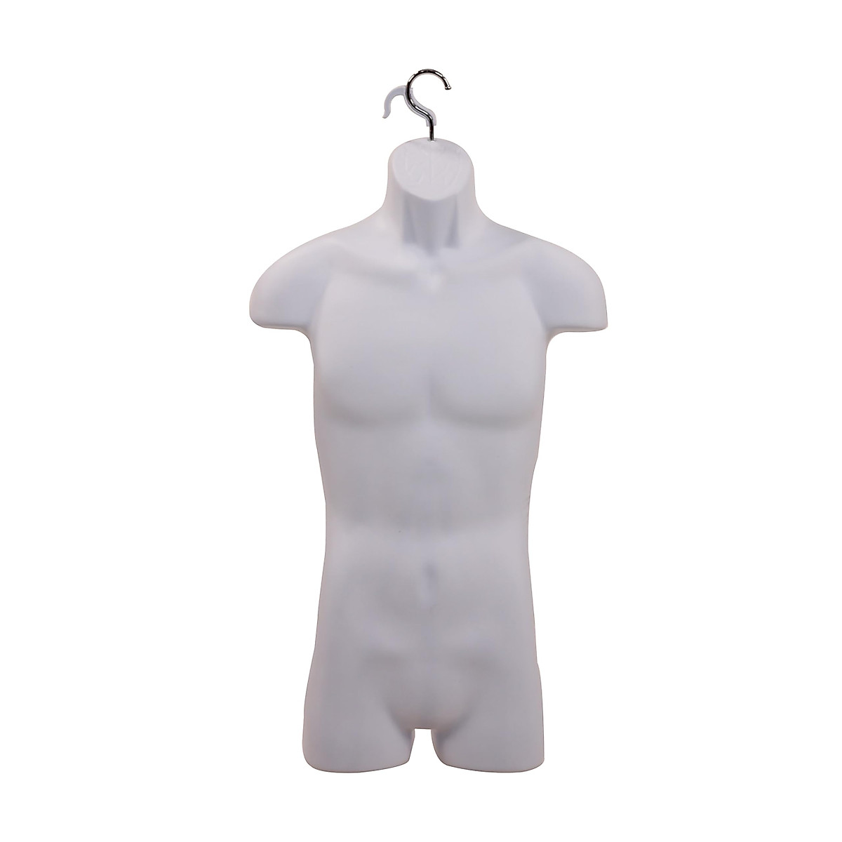 SSWBasics Male Molded Shatterproof White Shapely Torso Form with Hook - Fits Men's Sizes