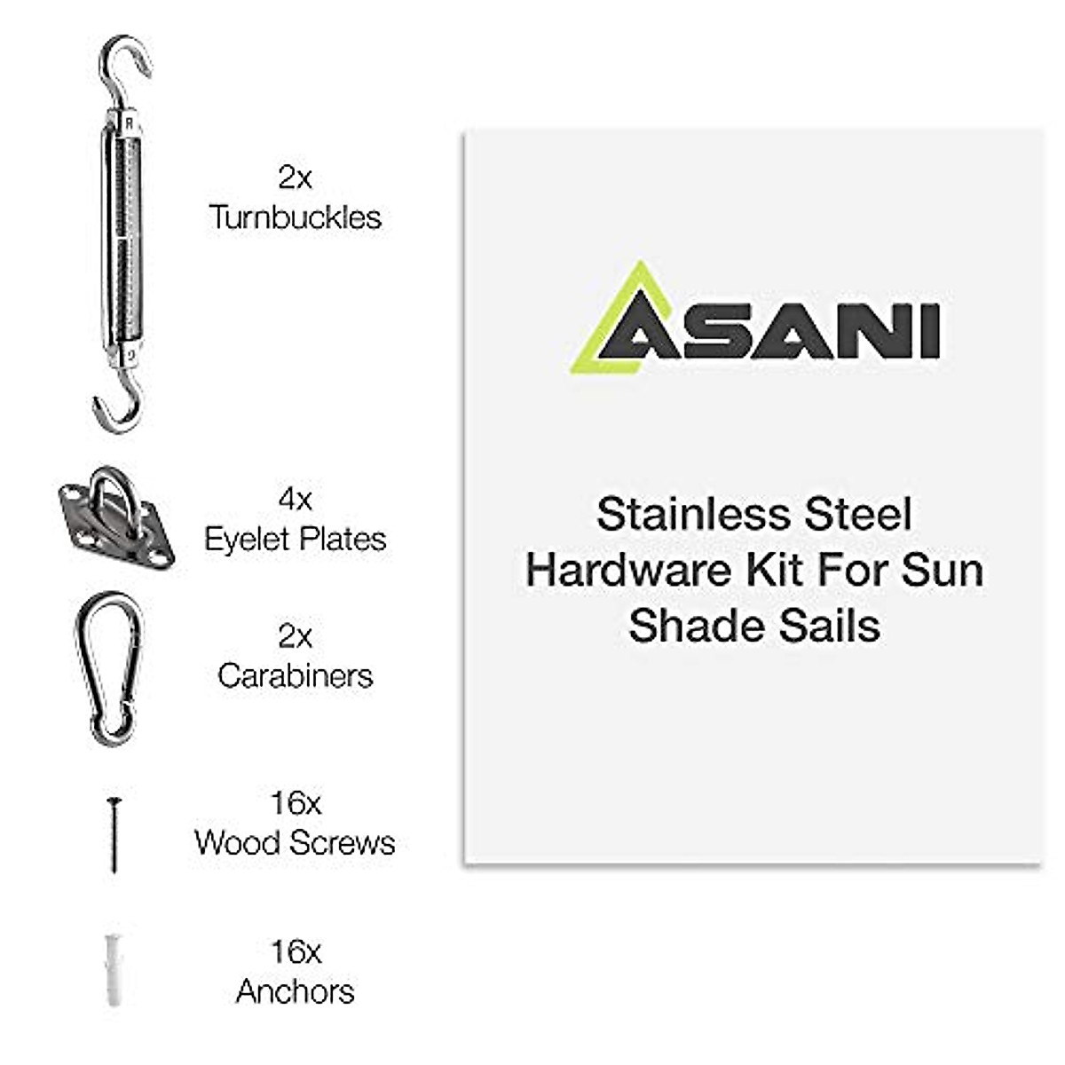 Asani Rectangle Sun Shade Sail Mounting Kit | Patio Cover, Outdoor Sunshade Canopy | Weather Resistant Metal Hardware | Covering for Deck, Garden, Porch, Backyard (Mounting Hardware)