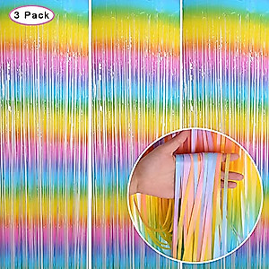 3 Pack Fringe Curtains Party Decorations,Tinsel Backdrop Curtains for Parties,Photo Booth Wedding Graduations Birthday Christmas Event Party Supplies (Macarone Rainbow