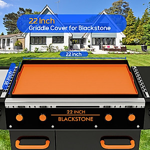22 Inch Silicone Griddle Cover for Blackstone, Protective Cover with Handle for Outdoor Grilling，Waterproof and Heat Resistant, Easy to Clean and Store-Orange