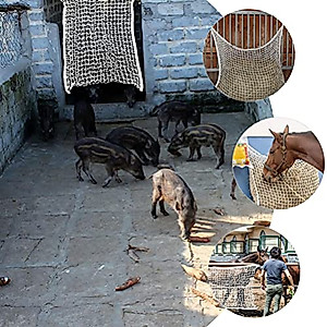Happyyami Rabbit Hay Mesh Organizer Bags Slow Feed Hay Net Horse Feeder Full Day Hay Net Slow Feed Bag Hay Storage Pouch with Hanging Ropes for Horse Livestock 90x80cm Outdoor Products Bunny Supplies