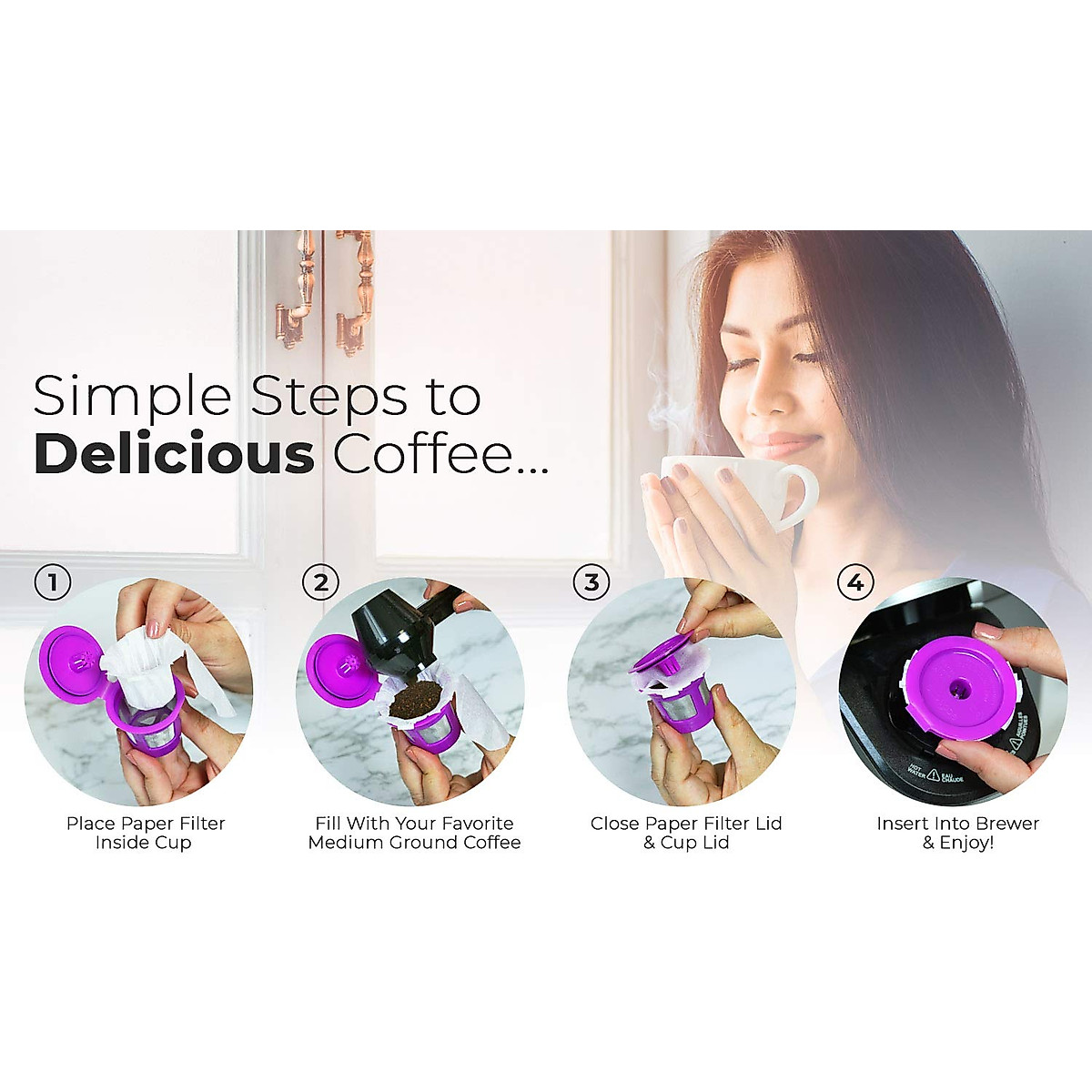 Perfect Pod EZ-Cup 2.0 Disposable Paper Coffee Filters for Single-Serve Reusable Coffee Pods Pod Capsule, 6-Pack (300-Ct)