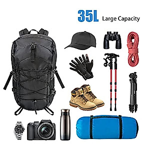 Zavothy 35L Hiking Backpack Men Small Camping Backpack for Women Waterproof Hiking Daypacks Lightweight Travel Backpack Carry On Black