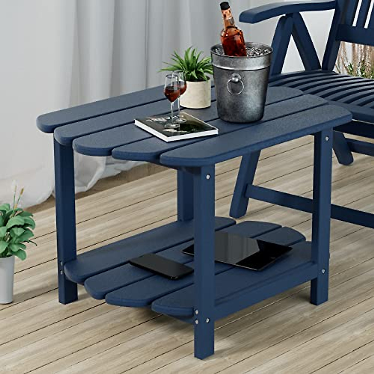 FERFALDER Adirondack Outdoor Side Table-2 Tier Irregular Patio Table Oversize Outside Table for Backyard Balcony Blue