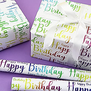 Happy Birthday Wrapping Paper For Kids Girls Boys Women Men, Gradient Light Color Birthday Gift Wrap Paper, Wrapping Paper Birthday 6 Sheets Folded Flat 20x28 inches per sheet