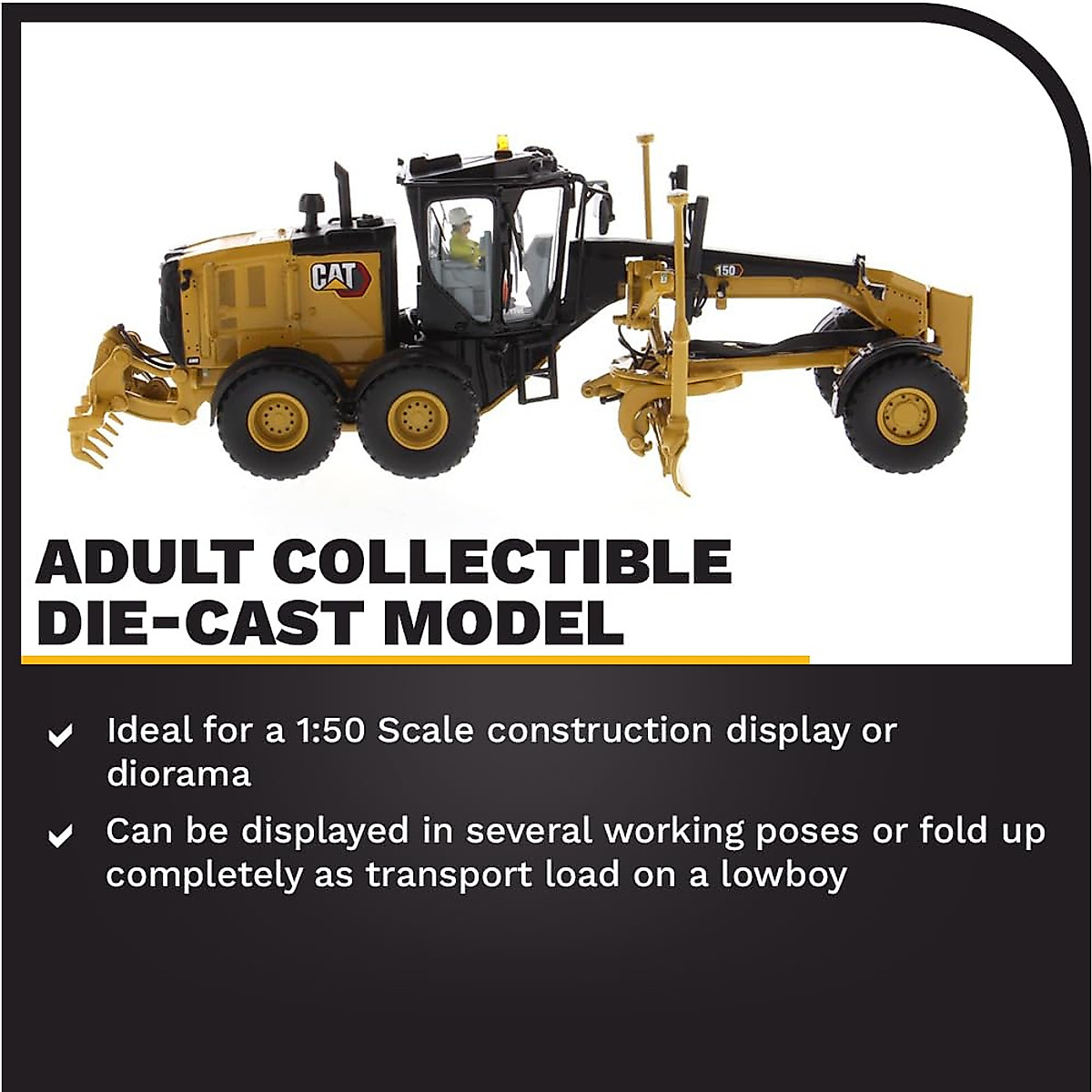 Diecast Masters 1:50 Caterpillar 150 Motor Grader | High Line Series Cat Trucks & Construction Equipment | 1:50 Scale Model Diecast Collectible | Diecast Masters Model 85667