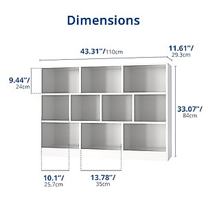 Cozy Castle White Bookshelf, 3-Tier Open Shelf Bookcase, 10 Cube Storage Organizer with Anti-Tilt Device, Freestanding Book Storage Shelves for Bedroom, Living Room