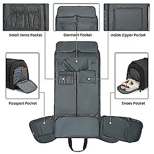 Carry On Garment Bag for Travel, S-ZONE Convertible Garment Duffle Bag Suit Bags for Men Women Travel- 2 in 1 Hanging Suitcase Business Travel Bag with Toiletry Bag (Black)