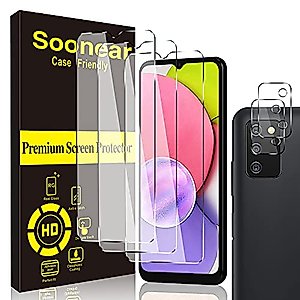 Soonear [3+2 Pack] Compatible for Samsung Galaxy A03s 6.5 inch Screen Protector + Camera Lens Protector[Bubble Free] [Anti-Scratch] Tempered Glass HD Clarity [Not Samsung Galaxy A03]