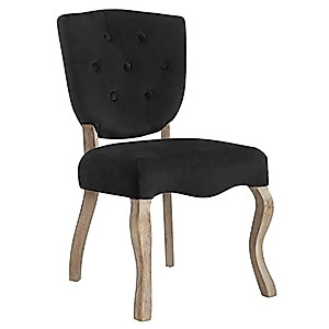 Modway Array French Vintage Tufted Performance Velvet Weathered Wood Dining Chair in Black