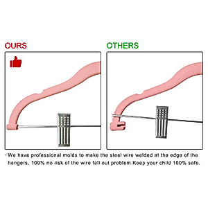 Finnhomy Non-Slip Clothes Hangers for Baby and Kids 20-Pack Velvet Hangers with Movable Clips, Heavy-Duty and Space-Saving for Pants,Skirts, Coat, Pink