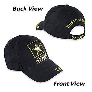 US Army Hat for Men and Women, Officially Licensed Product, Adjustable Strap Baseball Cap - US Army Embroidered Baseball Cap Beautifully Stitched Lettering on The Front and Back (Black)