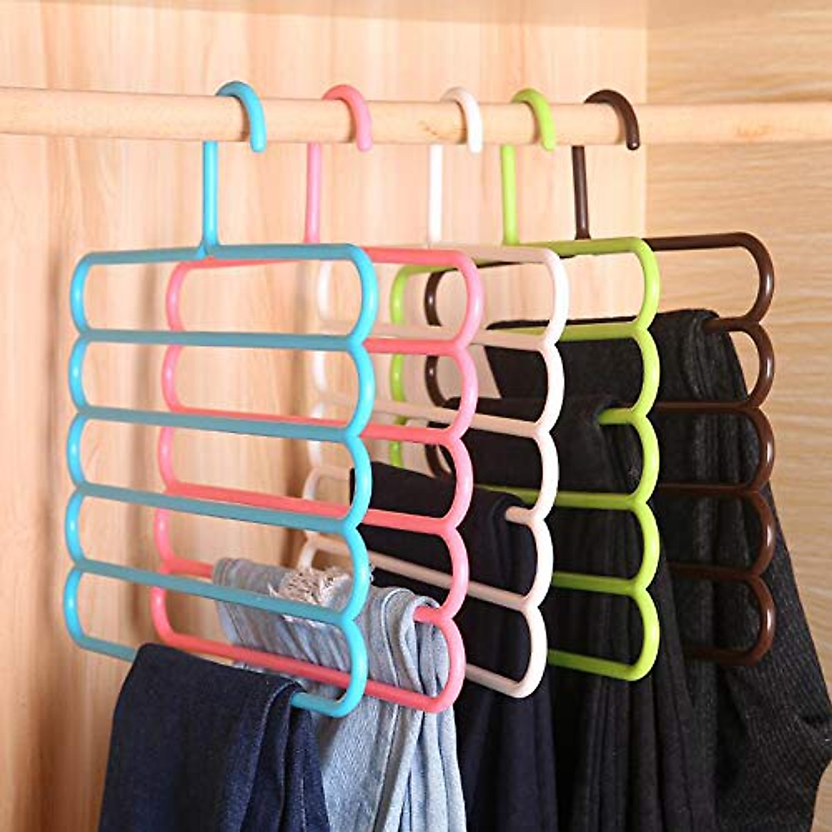 Color Five-Layer Pants Rack Multi-Function Wardrobe Hanging Pants Hanger Scarf Scarf Tie Rack Blue