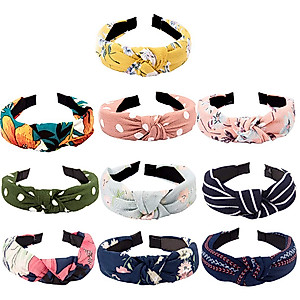 TOBATOBA 10 Piece Womens Headbands Set, Knotted Headbands, Summer Floral Headbands, Twist Turban Wide Headbands Bandana Hair Accessories for Women