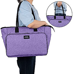 CURMIO Yarn Storage Bag, Knitting Bag for WIP Project, Crochet Hooks, Knitting Needles(up to 14"/35.5cm) and Yarn Skeins, Purple(Bag Only)