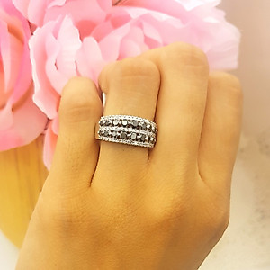 Dazzlingrock Collection 1.15 Carat (Ctw) 14k Round Black And White Diamond Women Anniversary Wedding Band Ring, White Gold, Size 7