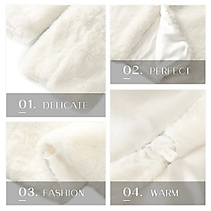 Edary Women Faux Fur Jacket Long Sleeve Coat Open Front Fur Coat Winter Warm Shaggy Faux Fur Parka for Women and Girl(White,L)