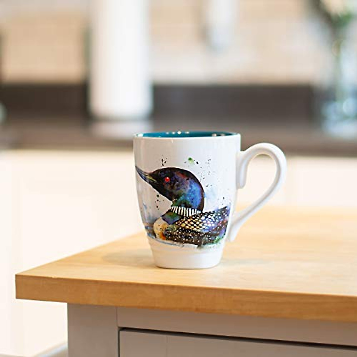 DEMDACO Loon Watercolor Black On White 16 Ounce Glossy Stoneware Mug With Handle