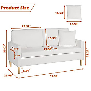 AILEEKISS 66" W Loveseat Sofa with 2 USB Mid Century Modern Love Seats PU Leather Furniture Tufted Upholstered Love Seat Couch for Living Room Office Apartment Bedroom (White)
