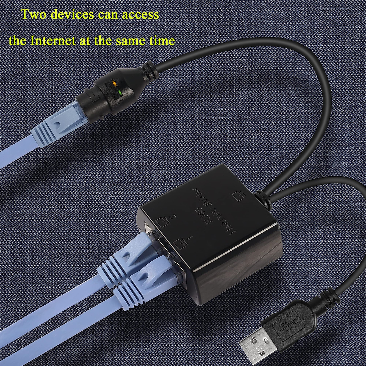 QIANRENON RJ45 1 to 2 Network Splitter Divider 2 Port 100M Ethernet Share Connector, with USB Powered,Support 2 Port to Access The Internet at The Same Time.for Router Computer TV Set-top Boxe