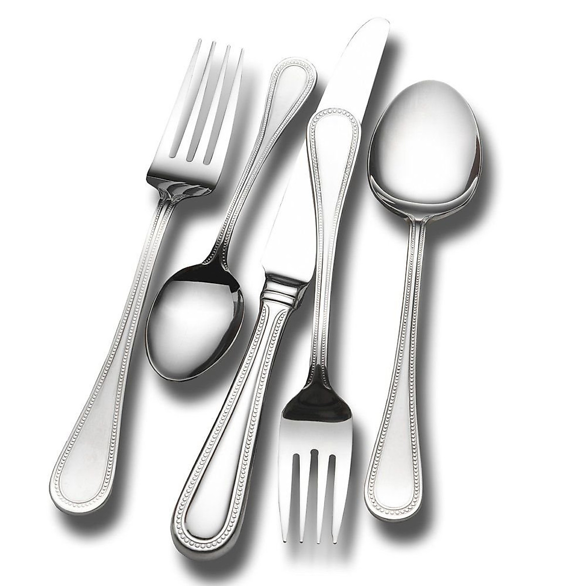 Wallace Continental Bead Silverware, 18/10 Stainless Steel Cutlery 12, Includes 5 Serving Utencils, 65 Piece Set, Silver