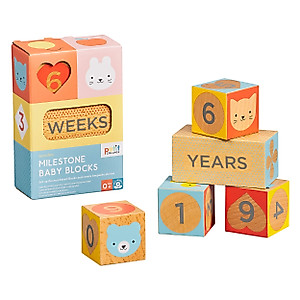 Petit Collage Baby Milestone Blocks Photo Props for Months, Weeks, Years – Numbered Wooden Blocks, Baby Props to Capture Baby’s Growth Over Time