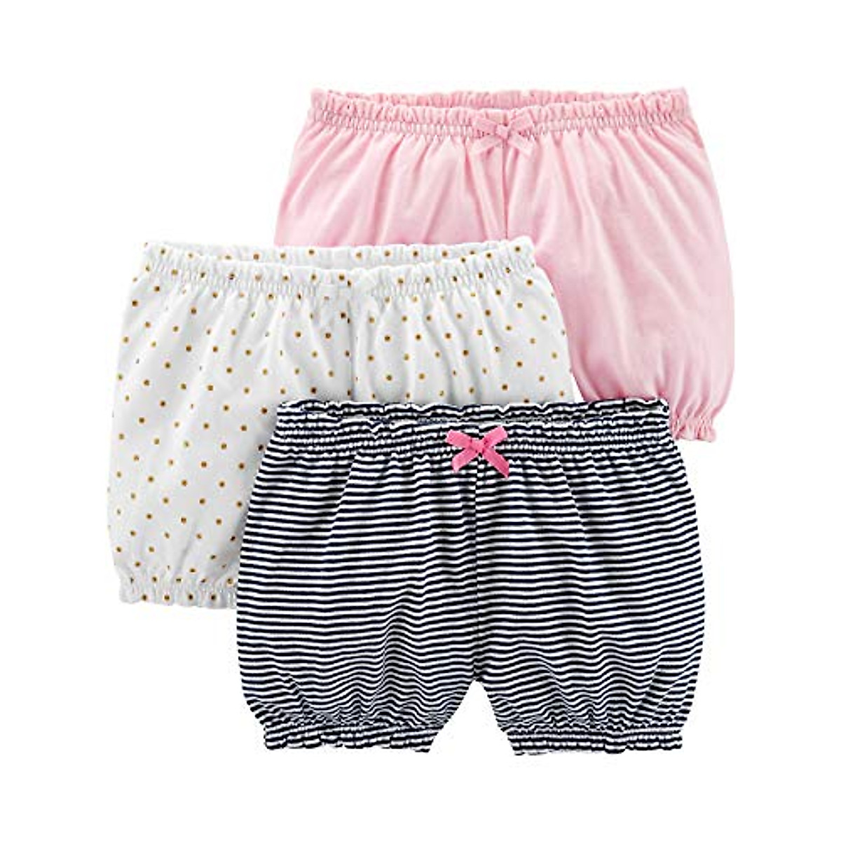 Simple Joys by Carter's Baby Girls' Bloomer Shorts, Pack of 3, Black Stripe/Pink/White Dots, 12 Months
