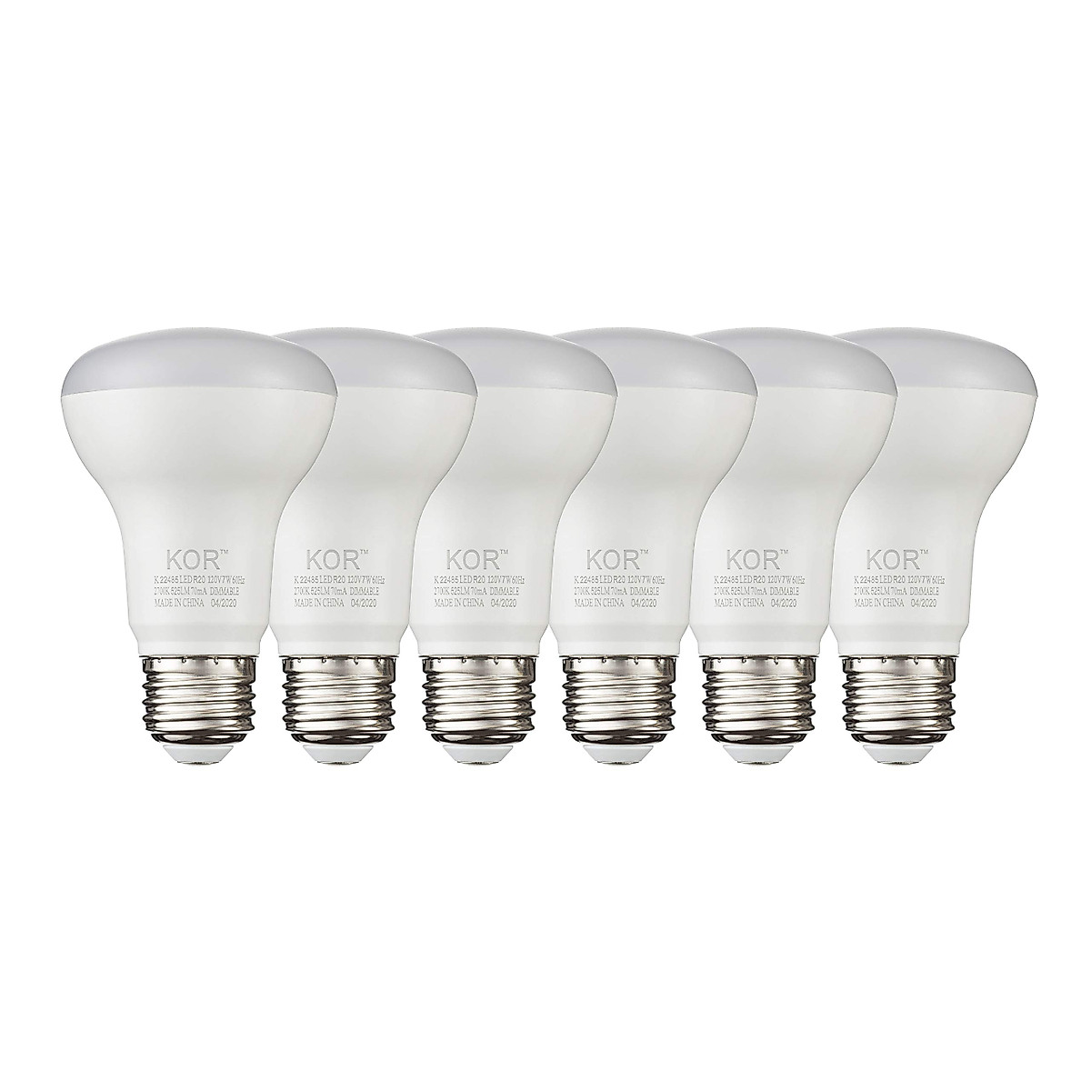 KOR (6 Pack) 7W LED R20 Reflector Light Bulb (50W Equivalent), Dimmable, 550 Lumens, UL & Energy Star, Standard E26 Base, BR20 LED Flood Light Bulbs for Recessed Can Use (2700K (Warm White))