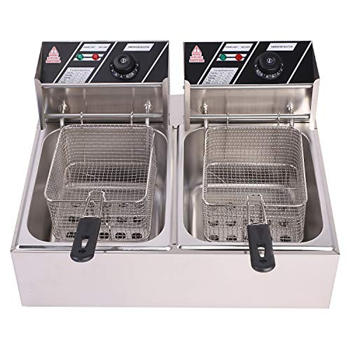 ROVSUN 22.8QT Electric Deep Fryer w/ 2 Baskets & Lids, 21.6L Stainless Steel Commercial Double Fryer, Countertop Kitchen Frying Machine w/ Temperature Control, French Fries Donuts 5000W