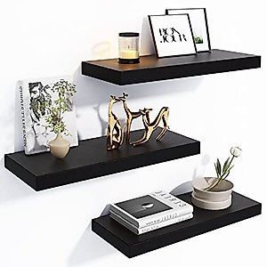 Fixwal Floating Shelves Black, Set of 3 Wall Shelves with Invisible Brackets for Bedroom, Bathroom, Living Room, Kitchen
