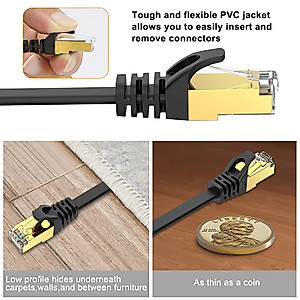 Ercielook CAT8 Ethernet Cable 100 ft High Speed, Shielded Flat Internet Cable with Clips, Weatherproof S/FTP UV Resistant for Router/Gaming/Modem - Black 30 M